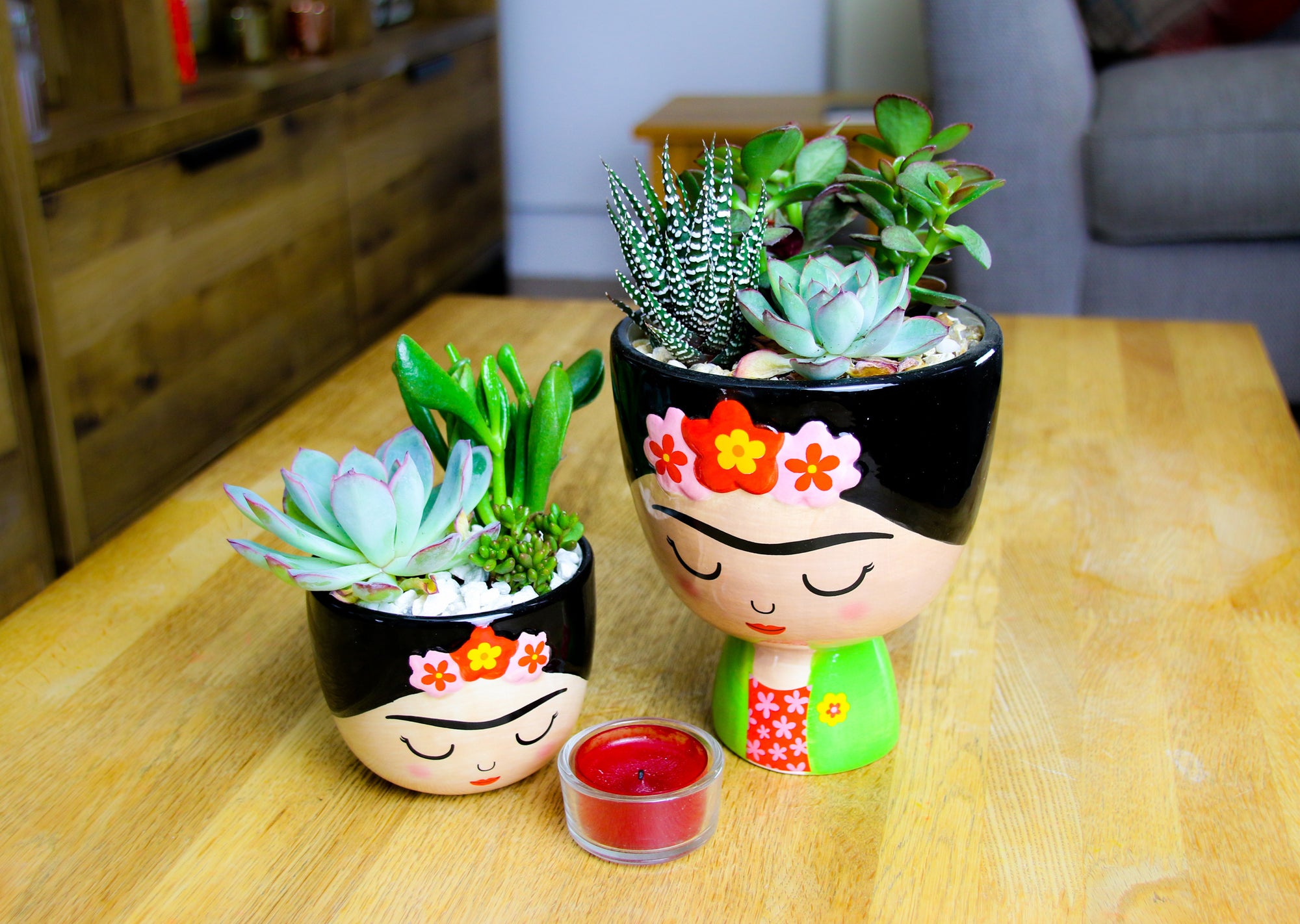 Frida Kahlo Inspired Indoor Planters with Living Succulents, Birthday ...